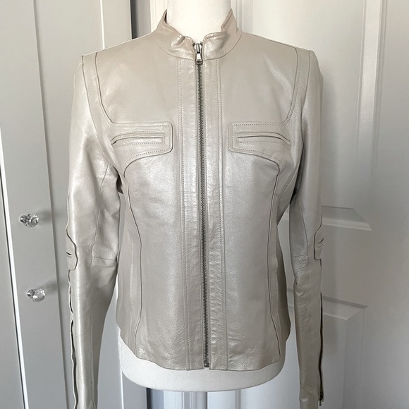 Guess | Jackets & Coats | Guess White Pearl Leather Jacket | Poshmark